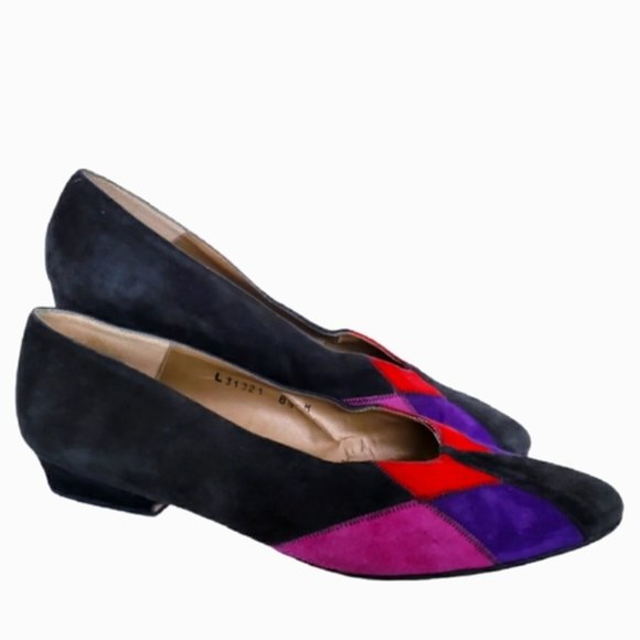 Vintage | Shoes | Vintage 8s Colorblock Suede Womens Flats | Poshmark
